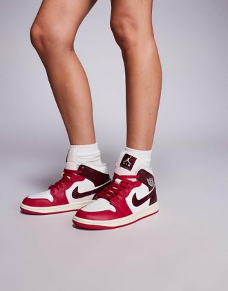 Nike Jordan Nike - Air Jordan 1 Mid - Sneaker in Wei&szlig; und Rot