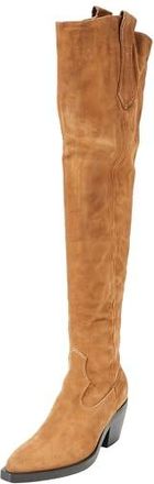 Pinko Femme Strauss Texano Cuissard Suede Botte de Western, L15 Marron Tabac, 35 EU