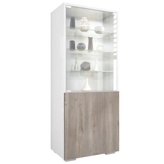 Vladon Vitrine Granada, Armoire Vitrée Made in Germany, avec Porte en Verre et Insert en Verre, Blanc Mat/chêne Nordique (50 x 122,5 x 34,5 cm)