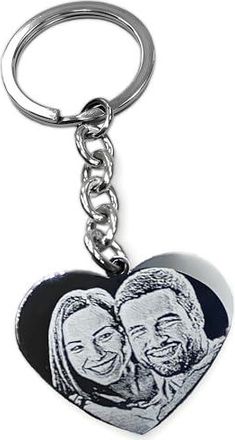 Generic Porte-clés coeur avec photo gravé | Cadeau Saint Valentin personnalisé | Médaille et porte-clés en acier | Photogravure et gravure au dos, acier, M