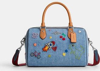 Coach Rowan Satchel Aus Signature-Denim Mit Aufn&auml;hern Und Stickerei