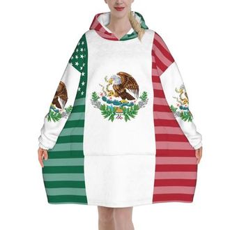 Generic Sweat &agrave; capuche Remix avec drapeau mexicain des &Eacute;tats-Unis pour femmes et hommes adultes surdimensionn&eacute;s pour une couverture douce et chaude