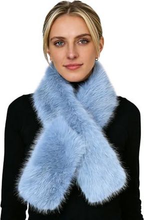 Lina & Lily &Eacute;charpe Col Femme Hiver avec Fente en Fausse Fourrure Poils Longs (Bleu Ciel)