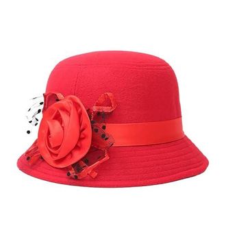 Generic Chapeau en fourrure pour femme - Couleur unie - Motif floral - Large bord - Chaud - Cloche - Chapeau russe pour homme, rouge, taille unique