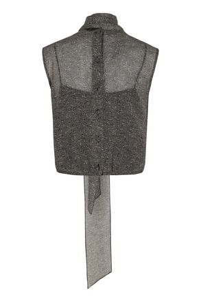 Gucci Womens Sleeveless Silk Georgette Top Grey Vests & Tank Tops