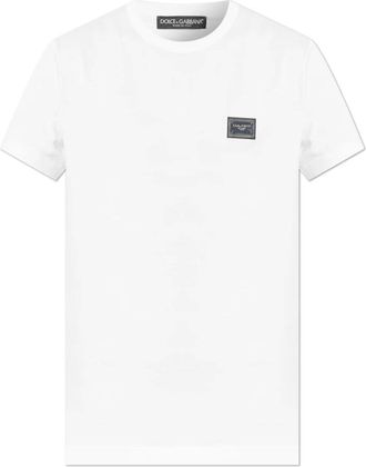 Dolce & Gabbana Homme, Tops, Blanc, Taille: XS Logo Plaque T-Shirt