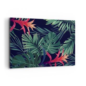 Arttor Bilder auf Leinwand 100x70cm Leinwandbild Exotisch Blumen Blätter Groß Wanddeko Bild Schlafzimmer Küche Deko Wandbilder Dekoration Wohnzimmer Wall Dec