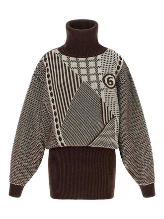 Maison Margiela Pull Col Roul&eacute; - Marron