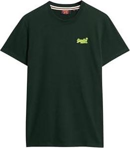 Superdry T-Shirt Essential Logo EMB pour Homme, Vert forêt/Jaune Fluo, XXL