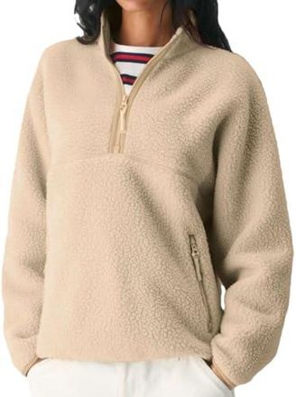 Generic Pull en polaire pour femme, manches longues, demi-fermeture &eacute;clair, sweat-shirt dautomne chaud et tendance avec poches lat&eacute;rales, kaki, XXL