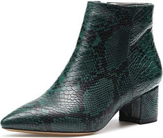 Castamere Femme Fermeture Eclair Bottines Moyenne Bloc Talon Bottes 5CM Vert Serpent Motif Bottes EU 39