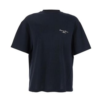 Emporio Armani Homme, Tops, Bleu, Taille: XL T-shirt Col Rond Bleu avec Broderie Logo
