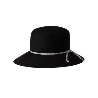 Maison Michel Schwarzer Hut mit wei&szlig;en Stoffornamenten - - Accessories - Damen - Schwarzk - S
