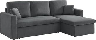 Sweeek Canap&eacute; dangle Convertible en Velours c&ocirc;tel&eacute; Gris fonc&eacute; - IDA - 3 Places. Fauteuil dangle r&eacute;versible Coffre Rangement lit modulable