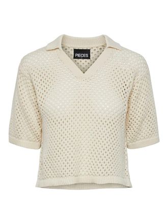 Pieces Damen Pclaya 2/4 Knit Poloshirt, White Smoke, XL EU