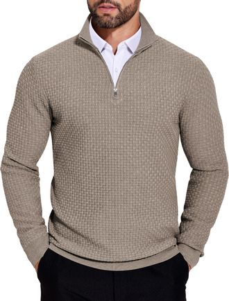 Coofandy Sweatshirt Herren Rollkragenpullover Mit Reissverschluss Arbeits Herrenpullover Business Langarm Winter Strickpullover Mit Stehkragen Mondgrau XXXL