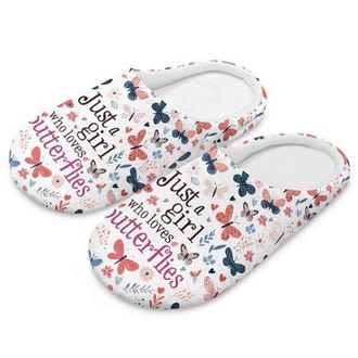 Coloranimal Pantoufles de spa &agrave; bout ferm&eacute; pour femme, chaussures dint&eacute;rieur en coton et lin, pantoufles dint&eacute;rieur en coton, Love Butterfly, 35.5/36.5 EU