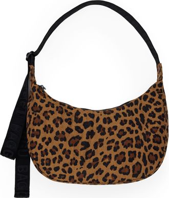 Baggu Halbmond-Tasche aus Nylon, mittelgroß, Leopardenmuster, Leopard, Mittelgroße Nylon-Halbmondtasche