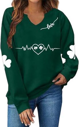 Generic Sweat-shirt pour la Saint-Patrick - Imprim&eacute; tr&egrave;fle irlandais - Pour femme - Motif tr&egrave;fle porte-bonheur - Grande taille - Haut &agrave; manches longues - Col 