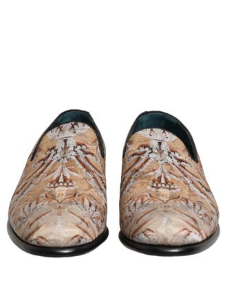 Dolce & Gabbana Gold Brocade Baroque Men Loafers Shoes Leather