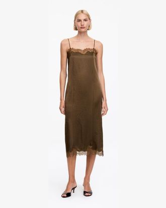 Arket Slipkleid Mit Spitze -Braun
