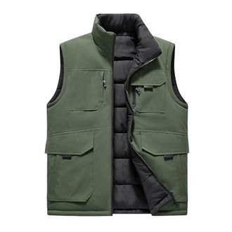 Generic Gilet dextérieur rembourré à col montant pour homme - Style décontracté - Softshell - Léger et matelassé, Vert, XXL