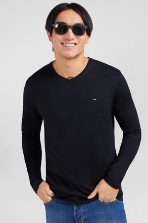 Eden Park T-shirt Noir Col V &Agrave; Manches Longues