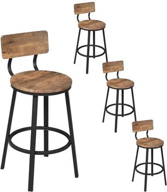 Woltu Tabourets de Bar Lot de 4, Chaise Haute Cuisine, avec Repose-Pieds et Dossier, en M&eacute;tal, Marron Rustique, BH431vbn-2