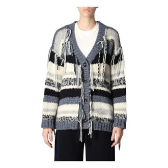 Roberto Collina Cardigan ml riga irregolare - Femme - Pulls - Bleu - Taille: 40 FR