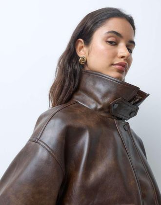 Abercrombie & Fitch bomber &agrave; col chemin&eacute;e en marron d&eacute;lav&eacute;