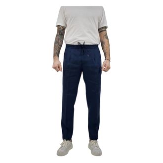 BRIGLIA 1949 Homme, Pantalons, Bleu, Taille: 2XL Pantalon en Lin Bleu Easy Fit