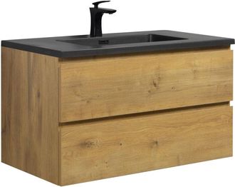 Badplaats Badezimmer Badm&ouml;bel-Set Angela 90 cm - Schwarzes Waschbecken - e