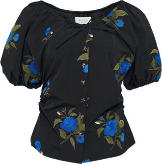 Caroline Hu haut brodé à manches bouffantes - Noir