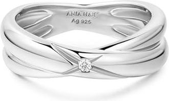 Ania Haie Bague pour Femme Dusk Divas Cross Double en Argent Sterling 925, sertie de 1 zircone, Taille EUR 58, avec Emballage Cadeau
