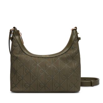 Calvin Klein Handtasche Calvin Klein Emblem Aop Sueded Shoulder Bag LV04F3880G Dunkelgr&uuml;n