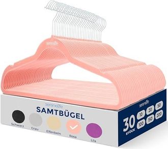 SereneLife Kleiderbügel Rosa, 30er Set, Bügel rutschfest, Hangers Clothes aus Samt für den Kleiderschrank & Garderobe, Platzsparend, Ultradünn 360° drehbarer Hak