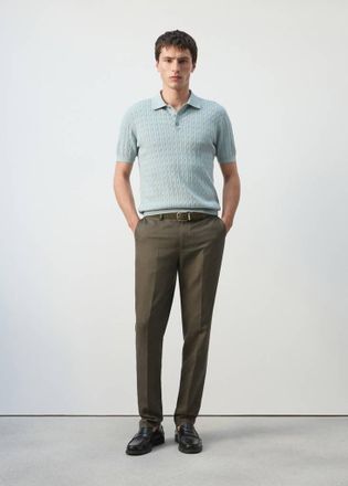 Mango Polo maille torsad&eacute;e 100 % coton vert d&acute;eau - Homme - XXL - MANGO MAN