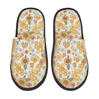 Generic Fourrure Pantoufles Fleur Champignon R&eacute;tro Ann&eacute;es 70/60 Portative Pantoufles DHiver Cozy Chaussons Maison Pour Invit&eacute; Camping Spa M