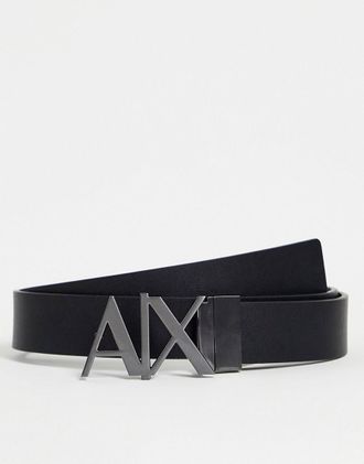 A|X Armani Exchange Ceinture r&eacute;versible en cuir avec boucle &agrave; logo - Noir/gris