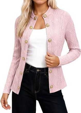 Generico Blazer décontracté à manches longues avec rabat structuré et double boutonnage pour femme avec col montant et manches longues, Rosé, XXL