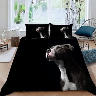 Generic Housse de Couette 240 x 260 Pitbull Imprim&eacute;e 3D Chiens Parure de Lit 2 Personnes Doux Microfibre Literie avec 2 Taies Doreillers 65x65 cm avec Fermetu