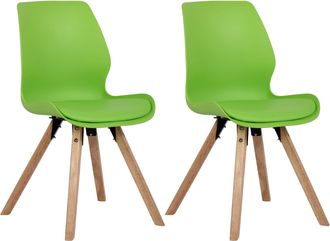 Clp 2er Set Stuhl Luna Kunststoff I Stoff I Samt I Kunstleder I Lehnstuhl mit Holzgestell, Farbe:grün, Material:Kunststoff