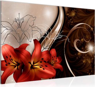 Runa Art Bild Blumen Lilien Modern Wandbilder Wohnzimmer 1 Teilig - Made In Germany - Abstrakt Rot Flur 208415a