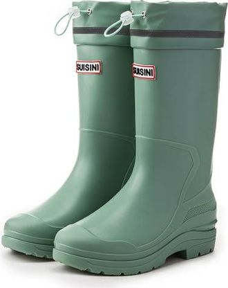 Pangolin Bottes de Pluie Femme Mi-Mollet &agrave; Genou, Imperm&eacute;ables, Bottes en Caoutchouc avec Cordon de Serrage & Revers, Bande R&eacute;fl&eacute;chissante, Semelle Antid&eacute;rapan