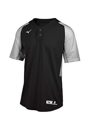 Mizuno Aerolite Adult 2-Button Baseball Jersey Pull, Noir/Gris, L Homme