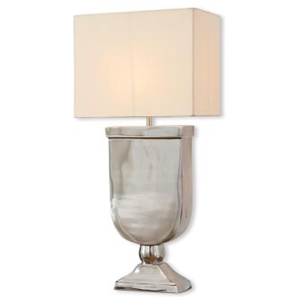 Loberon Tischlampe Denver, hochglänzender Fuß, moderne Pokalform, klassisch-edles Design, Tischleuchte, Baumwolle, Aluminiumguss, creme/silber