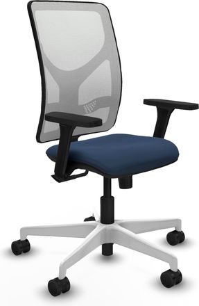 Piqueras y Crespo PC-Stuhl, blau, mit 3D-Armlehnen, h&ouml;henverstellbare Lendenwirbelst&uuml;tze, ausgestattet mit 3 Positionen und Schneideschaum, mit 65 mm Nylon-Rollen, Wei&szlig;