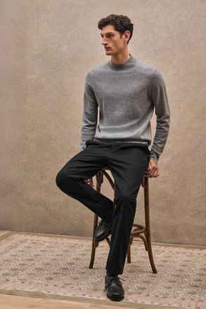 Polo Club Pullover grau meliert aus Merinowolle mit Perkins-Kragen