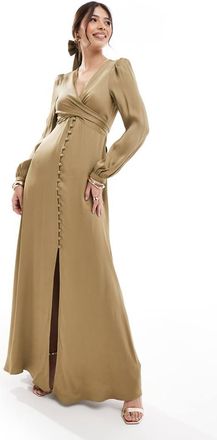 Maids to Measure Linvit&eacute;e - Robe longue boutonn&eacute;e &agrave; manches longues - Olive-Vert