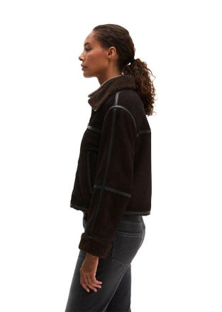 Marc O'Polo Lederjacke mit Fake-Fur-Teddyfutter innen